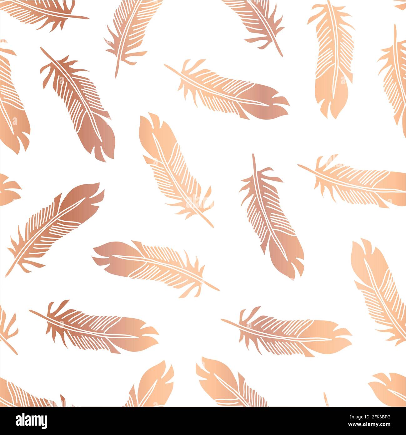 Copper foil feathers seamless vector pattern. Repeating background ...