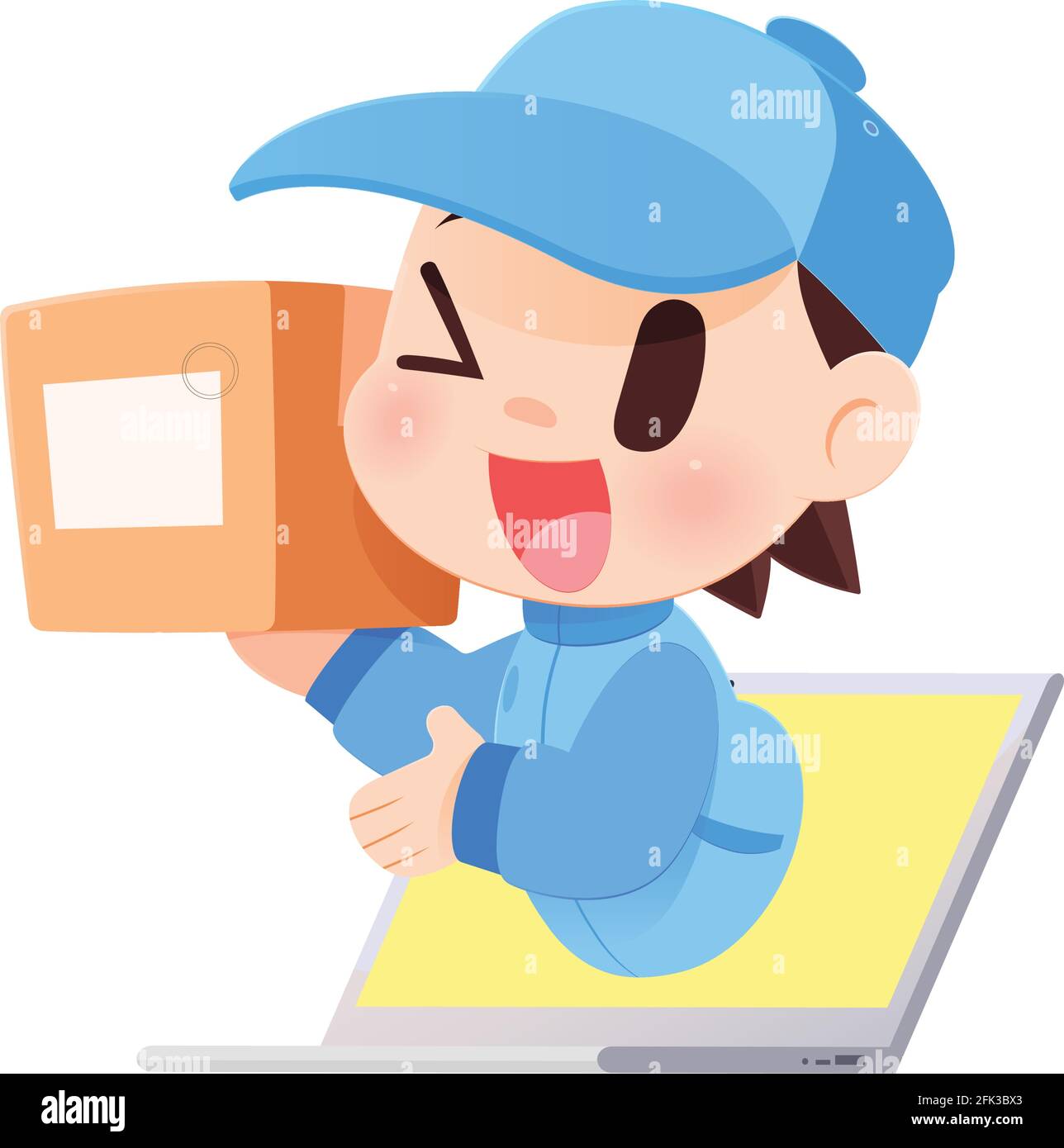 Delivery Man Brings A Goods To A Customer From Laptop, Vector ...