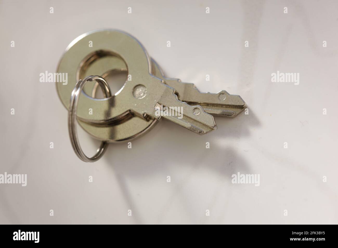 Close-up of a set of two keys on a grey-white background Stock Photo ...