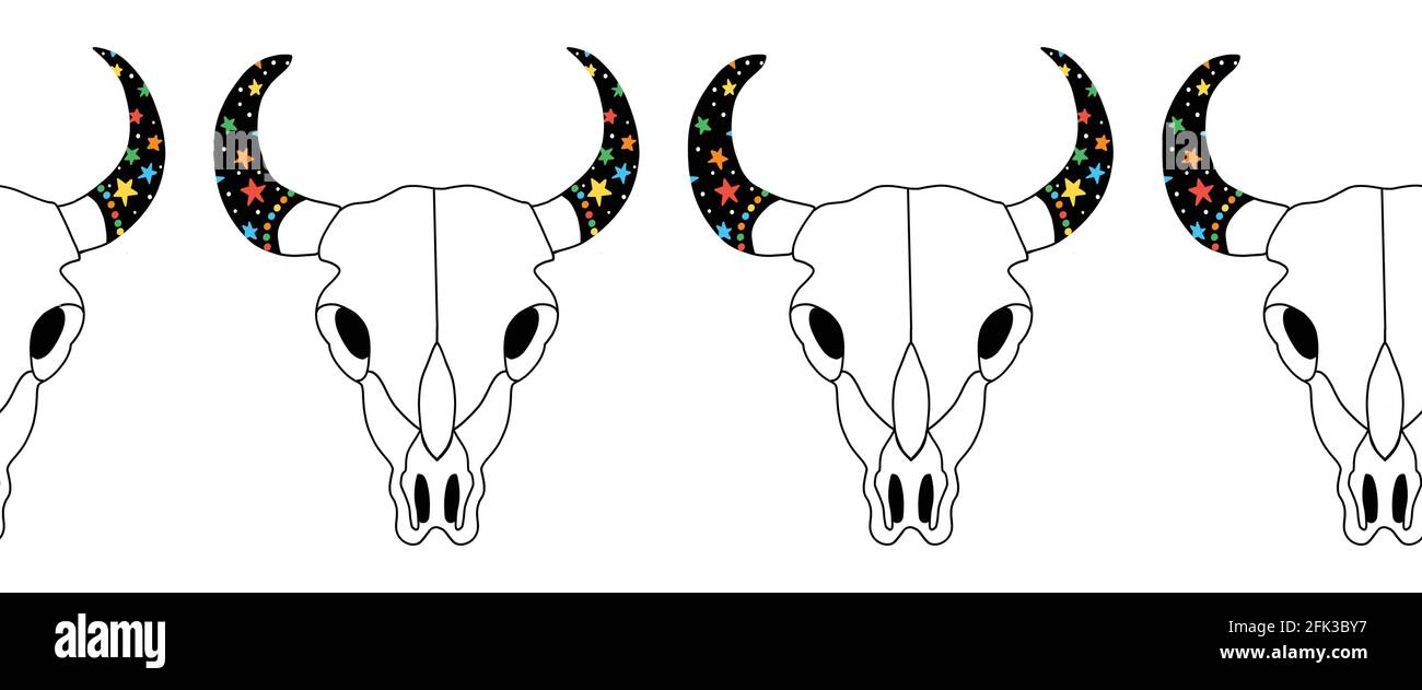 Bull skull seamless vector pattern. Cow skull repeating horizontal ...