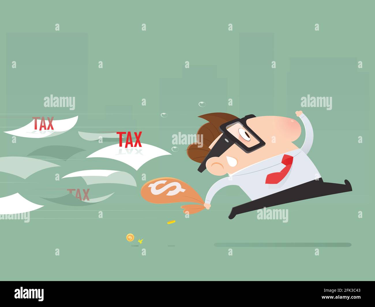 Cartoon businessman avoid from paying taxes, Tax return, Vector ...