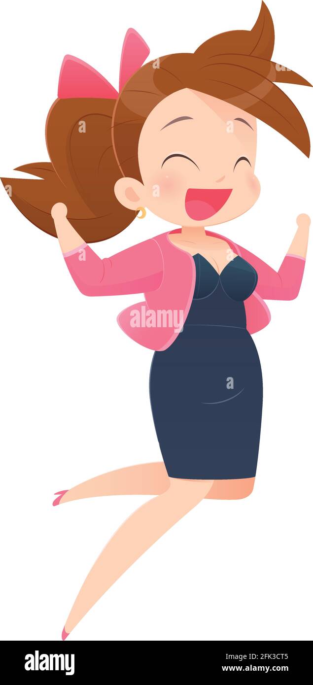 Successful young attractive laughing woman jumping up, Vector ...