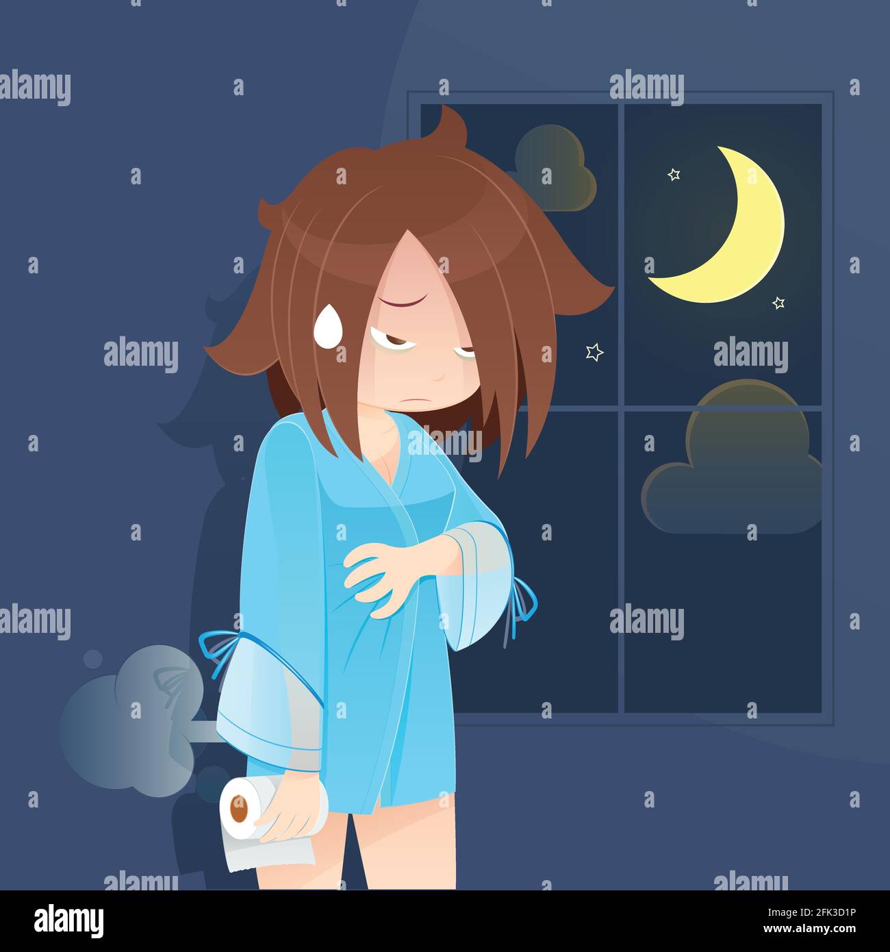 Women Character In Nightwear Having Painful Stomach Ache, Idea Concept ...