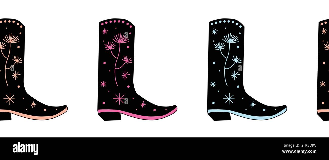 Cowgirl boots seamless vector border. Repeating horizontal pattern ...