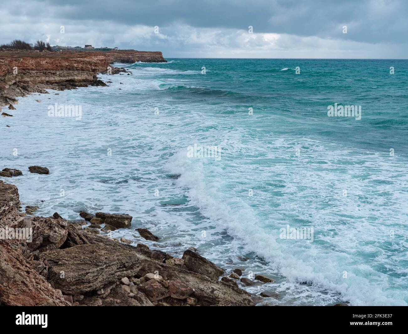 Beautiful view of ocean waves and a fantastic rocky shore, Sea patterns ...