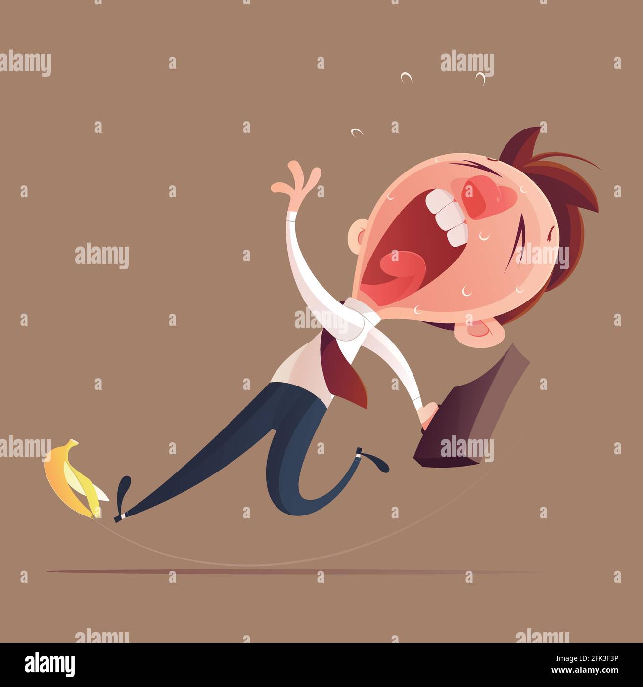 Businessman Hold Bag Slipping On A Banana Peel Business Concept