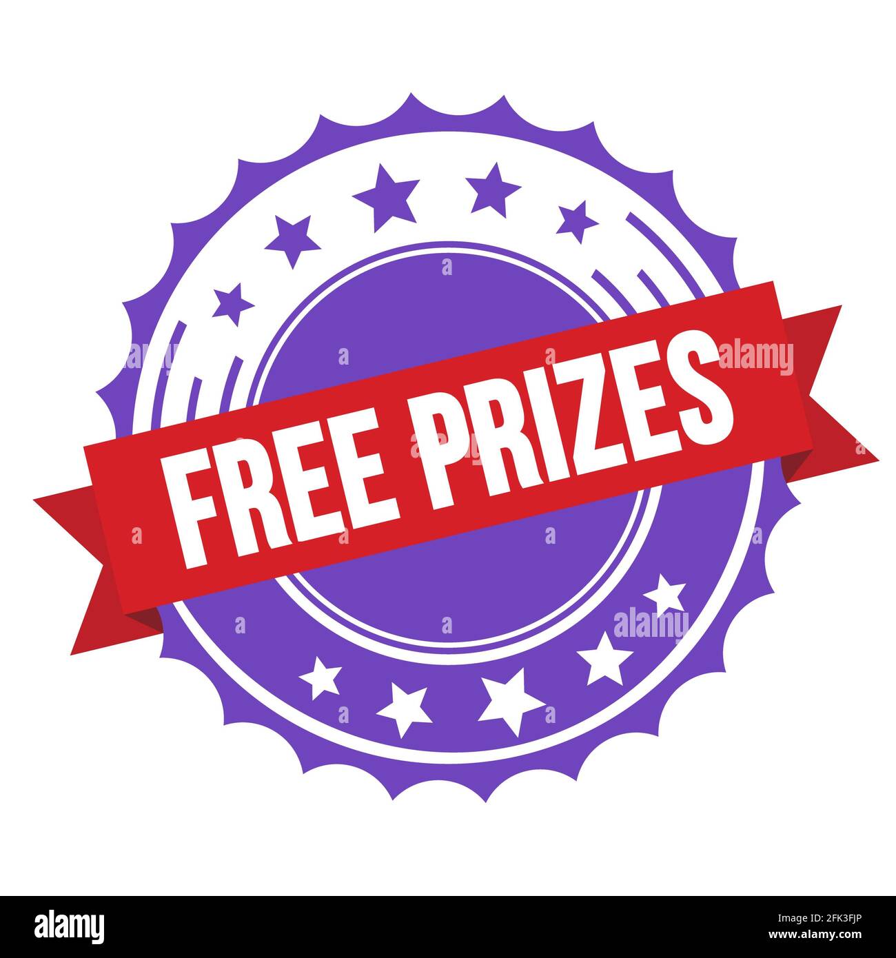 FREE PRIZES text on red violet ribbon badge stamp Stock Photo - Alamy