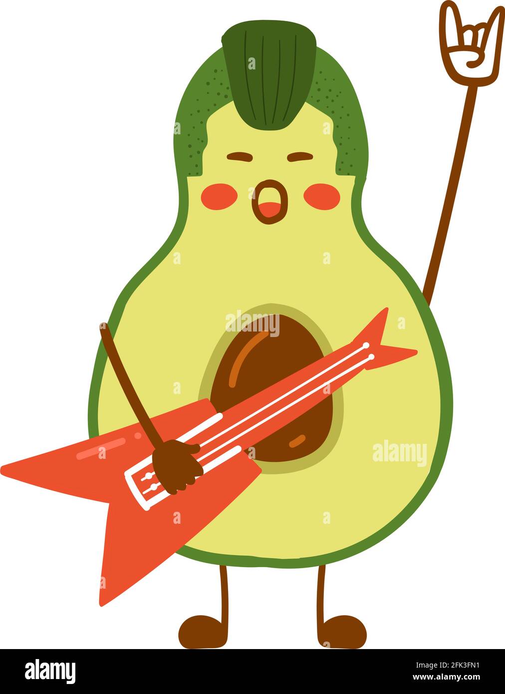 Avocado Rock and Roll. Vector flat illustration of cute avocado ...