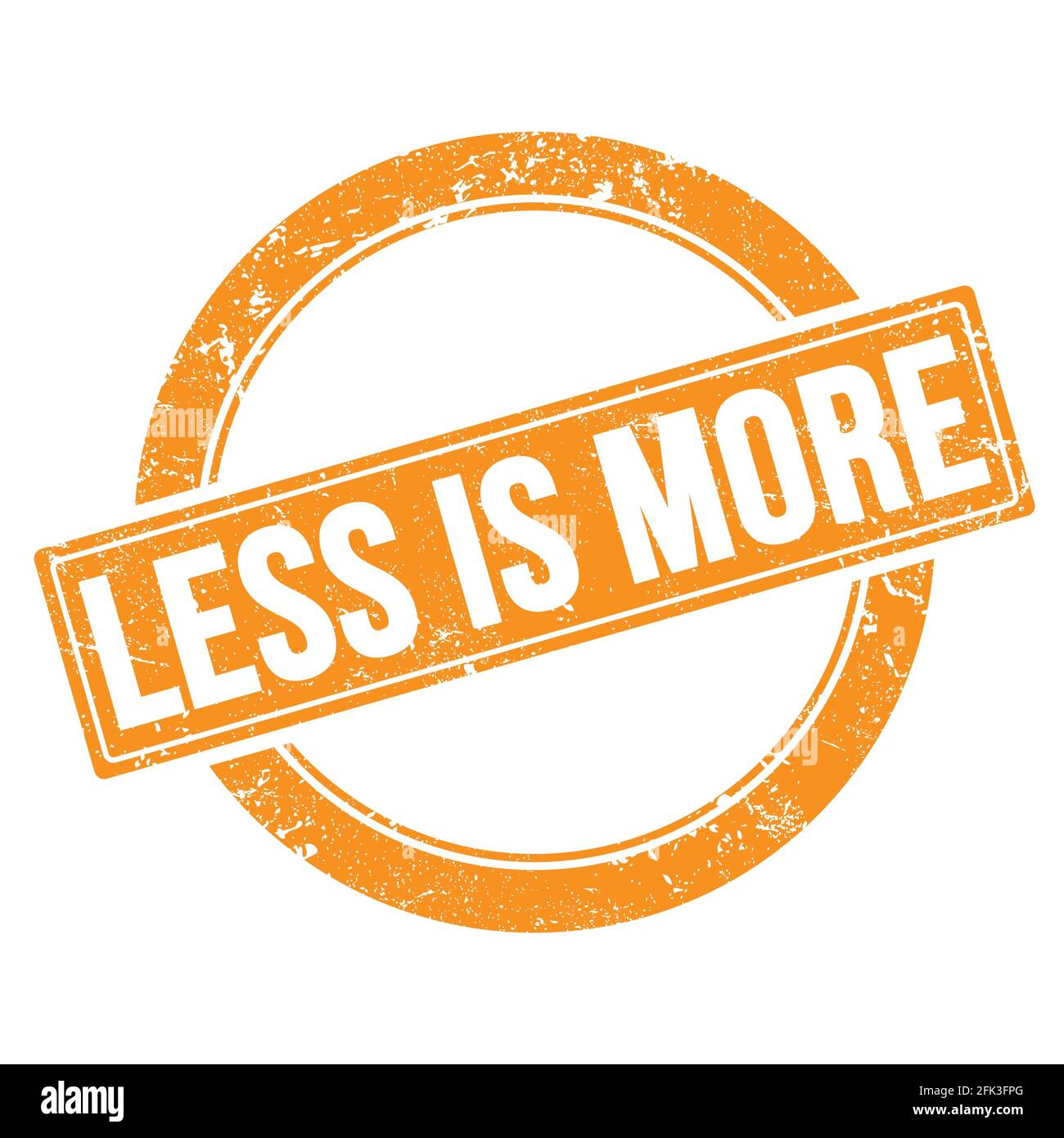 LESS IS MORE text on orange grungy round vintage stamp Stock Photo - Alamy