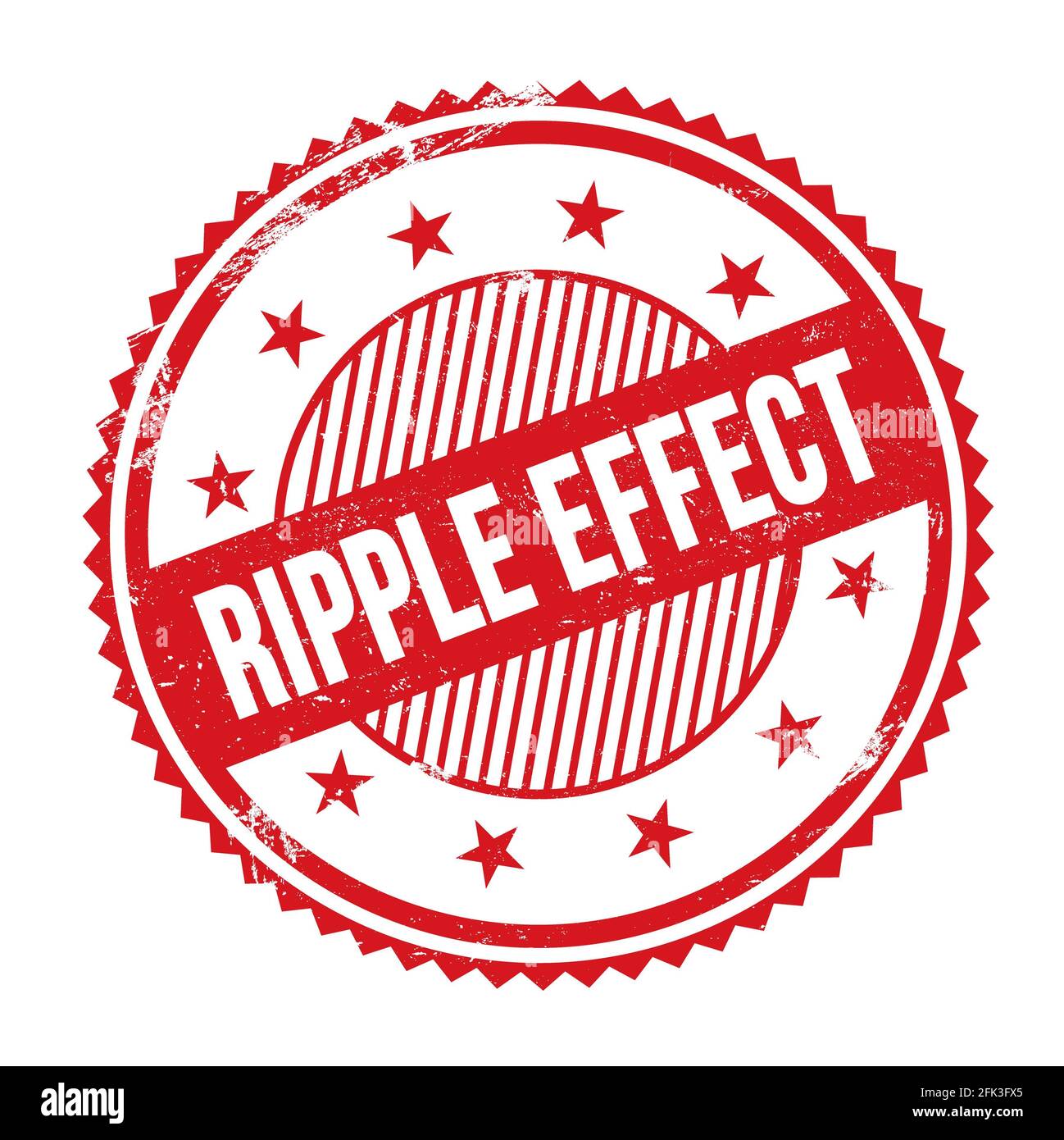 RIPPLE EFFECT text written on red grungy zig zag borders round stamp ...
