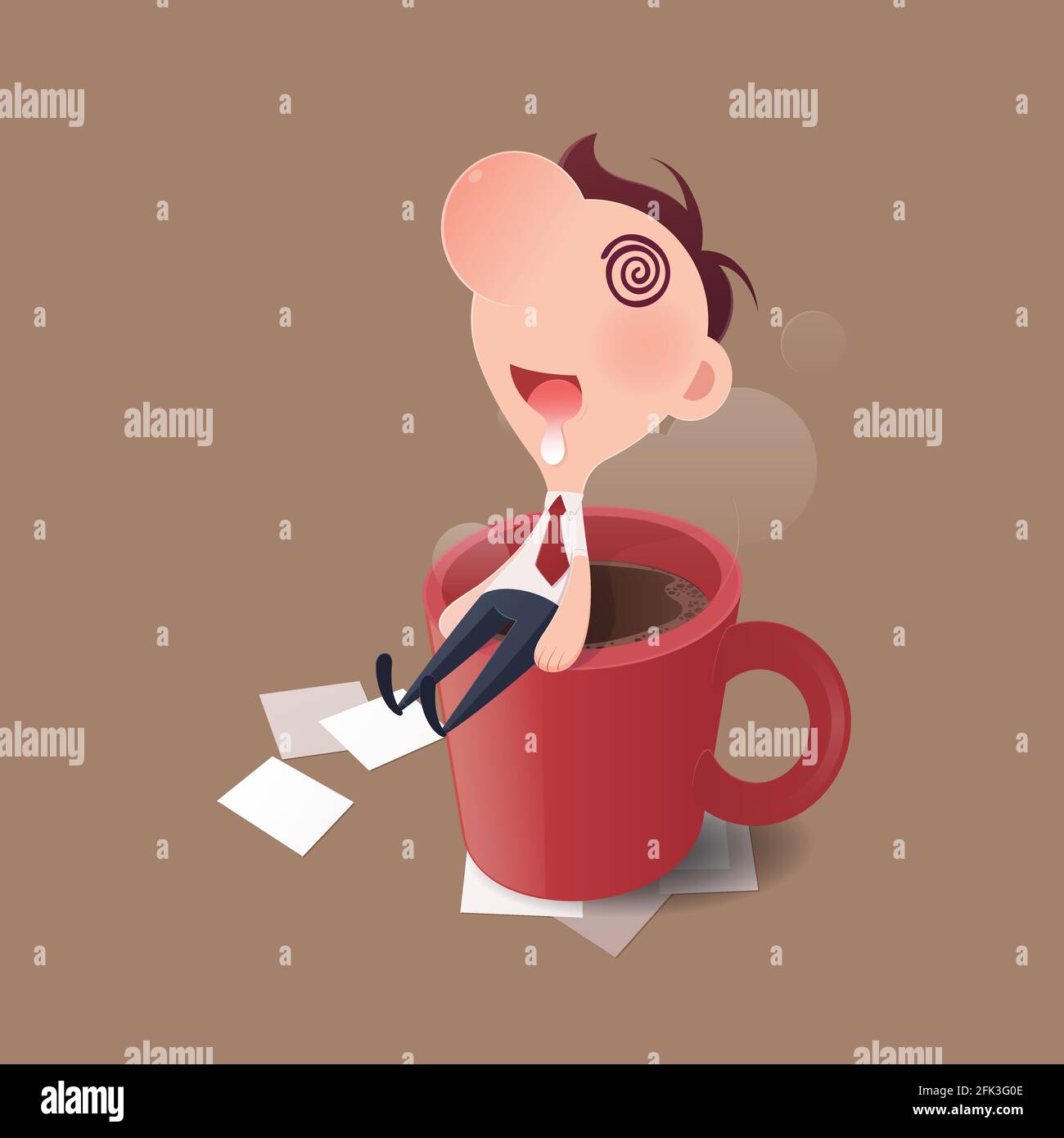 Cartoon businessman tired sleep in the office, Sleep deprivation and ...