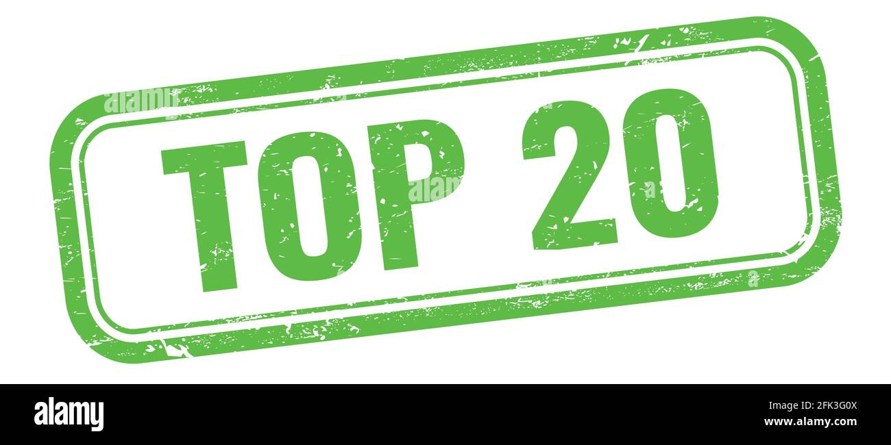 TOP 20 text on green grungy vintage rectangle stamp Stock Photo - Alamy