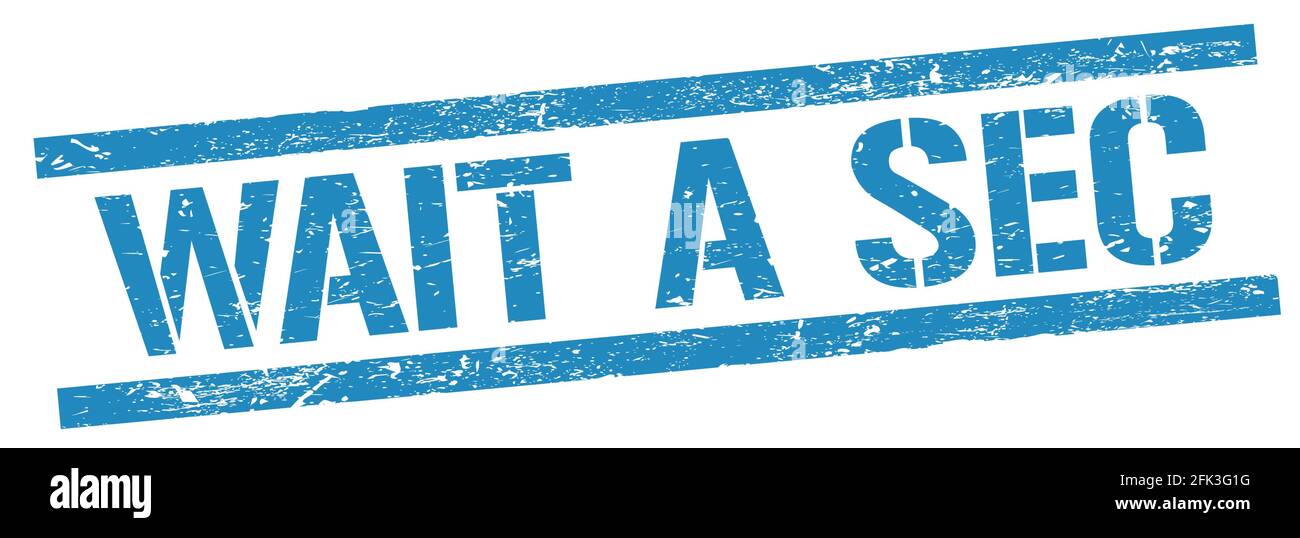 WAIT A SEC text on blue grungy rectangle stamp sign Stock Photo - Alamy