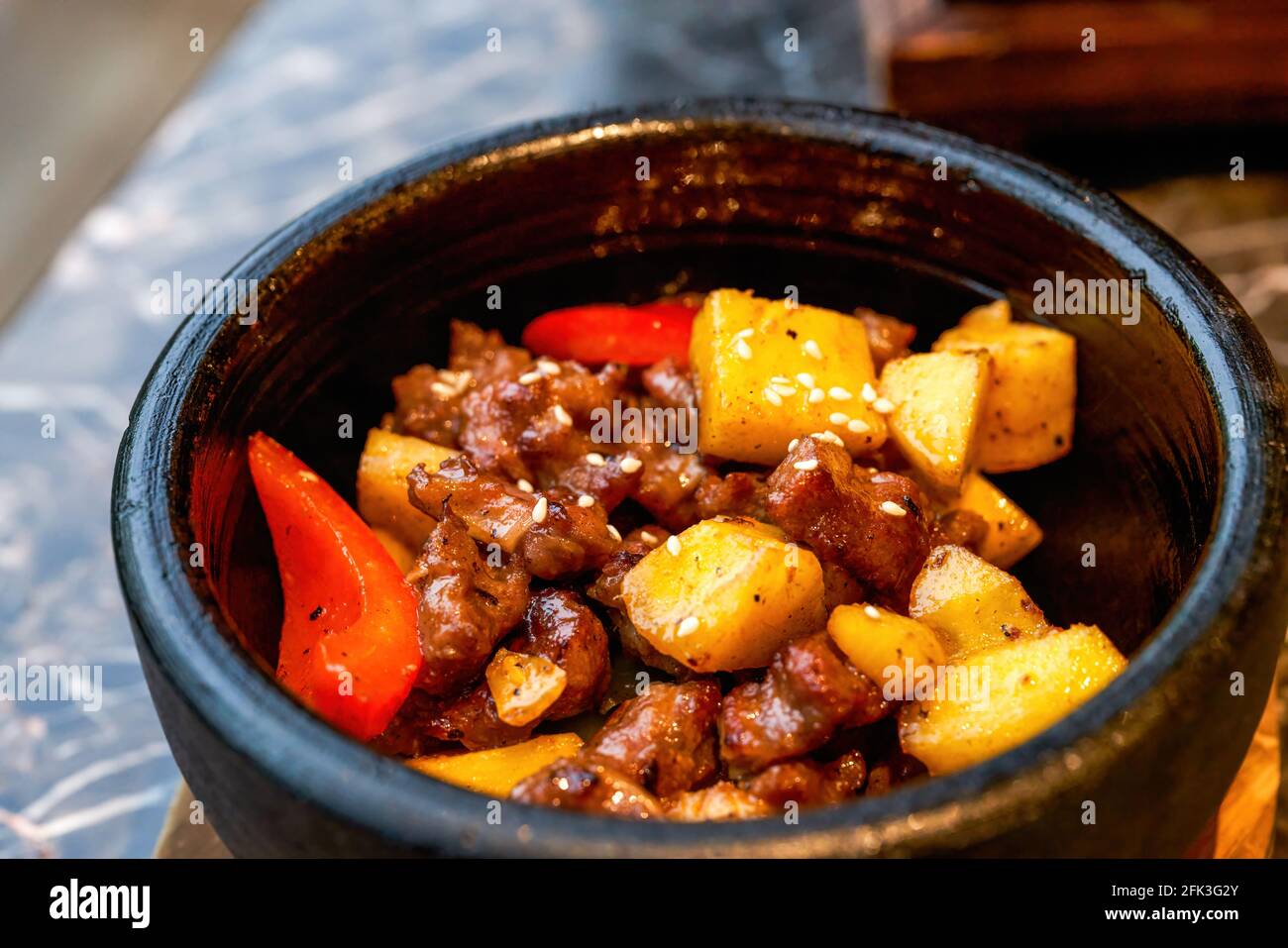 A delicious Chinese dish, fried diced beef with pineapple Stock Photo ...