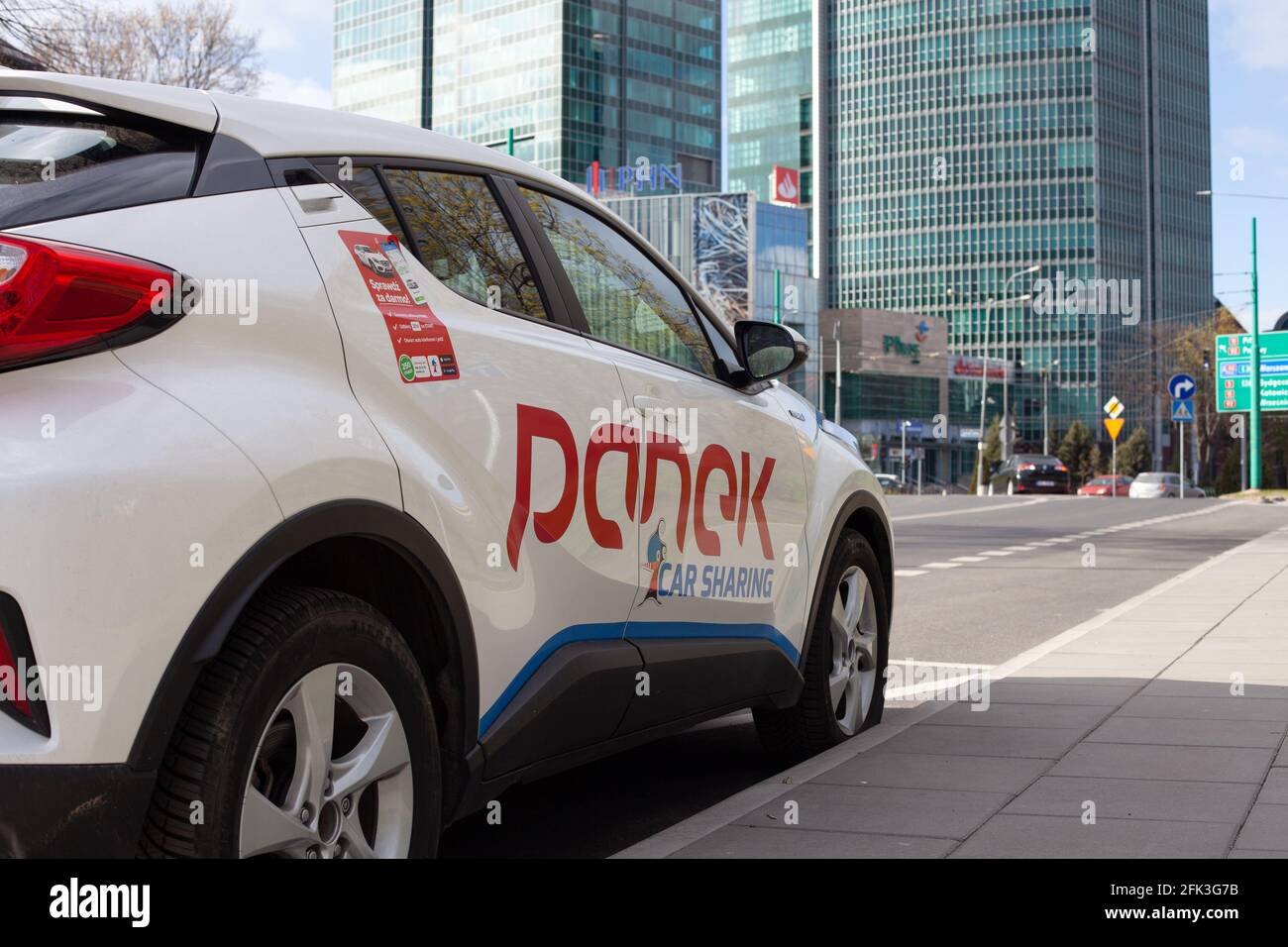 Cars on a car sharing parking in Poznan city. Carsharing system on a ...