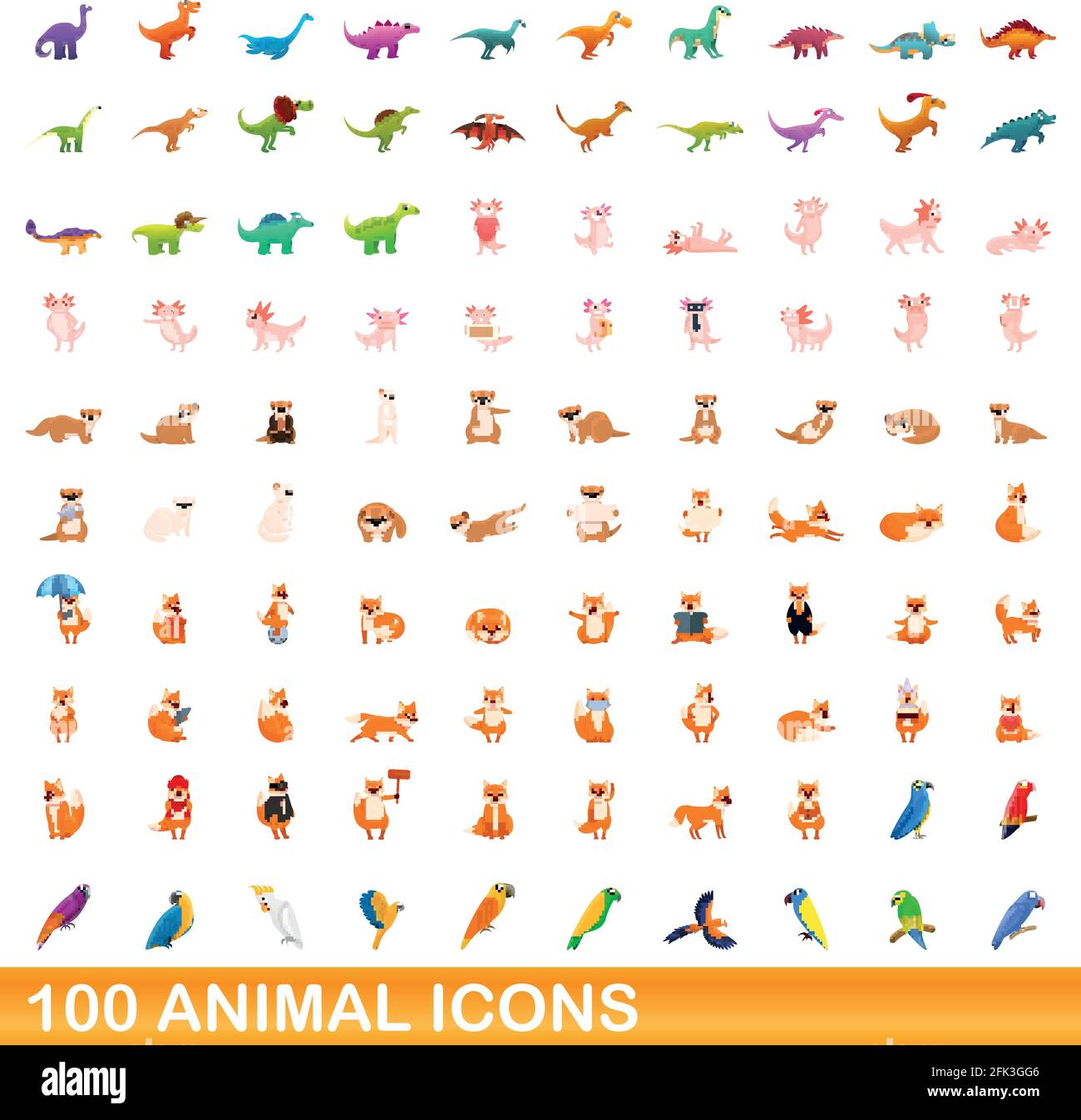 100 animal icons set. Cartoon illustration of 100 animal icons vector ...