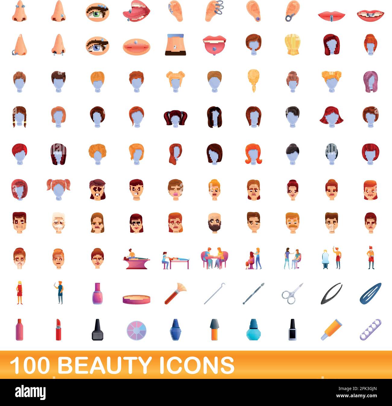 100 beauty icons set. Cartoon illustration of 100 beauty icons vector ...