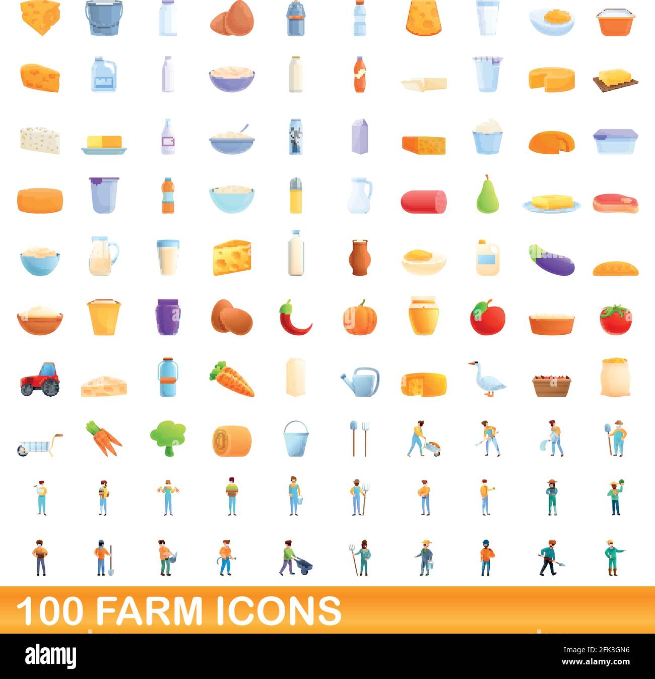 100 farm icons set. Cartoon illustration of 100 farm icons vector set ...