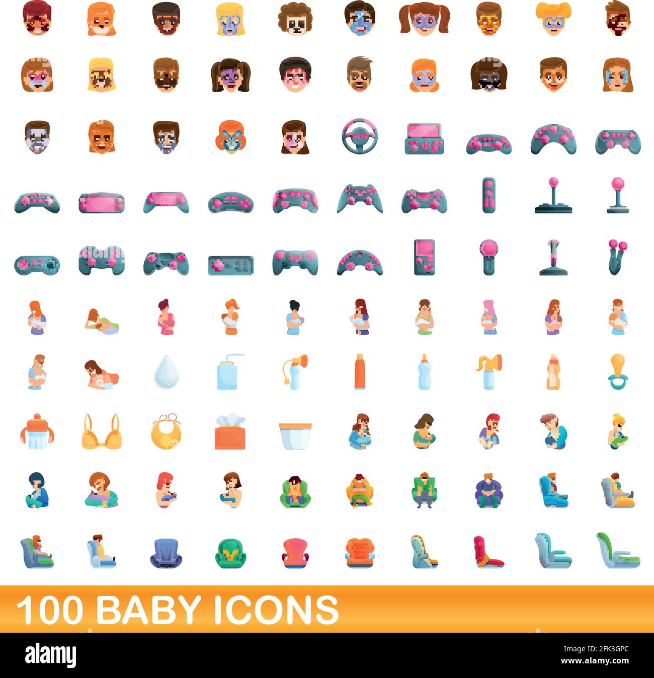 100 baby icons set. Cartoon illustration of 100 baby icons vector set ...