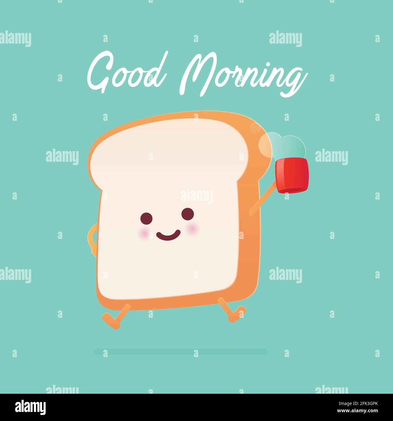 Good morning greeting on toasted bread cartoon against green background ...