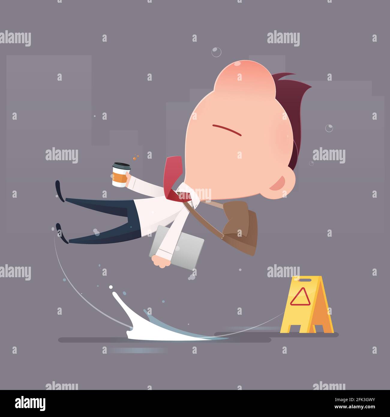 Businessman character slipped on a water puddle , Man slips on wet ...