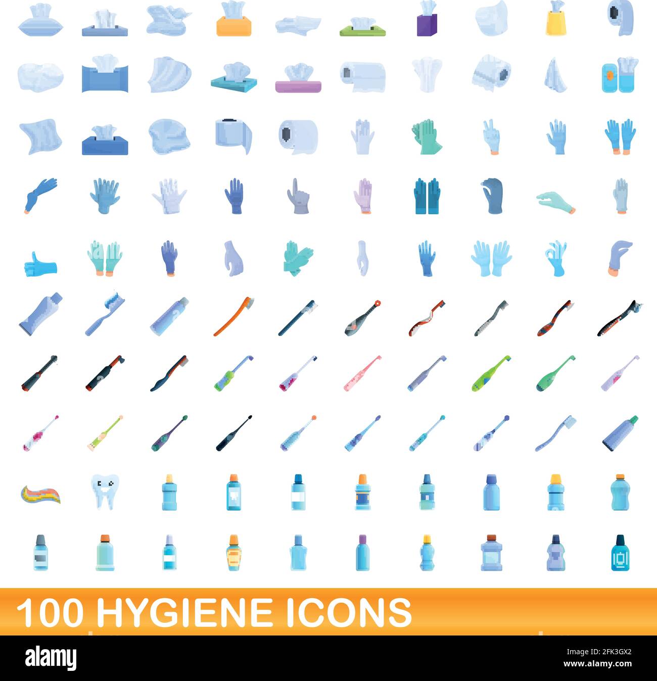 100 hygiene icons set. Cartoon illustration of 100 hygiene icons vector ...