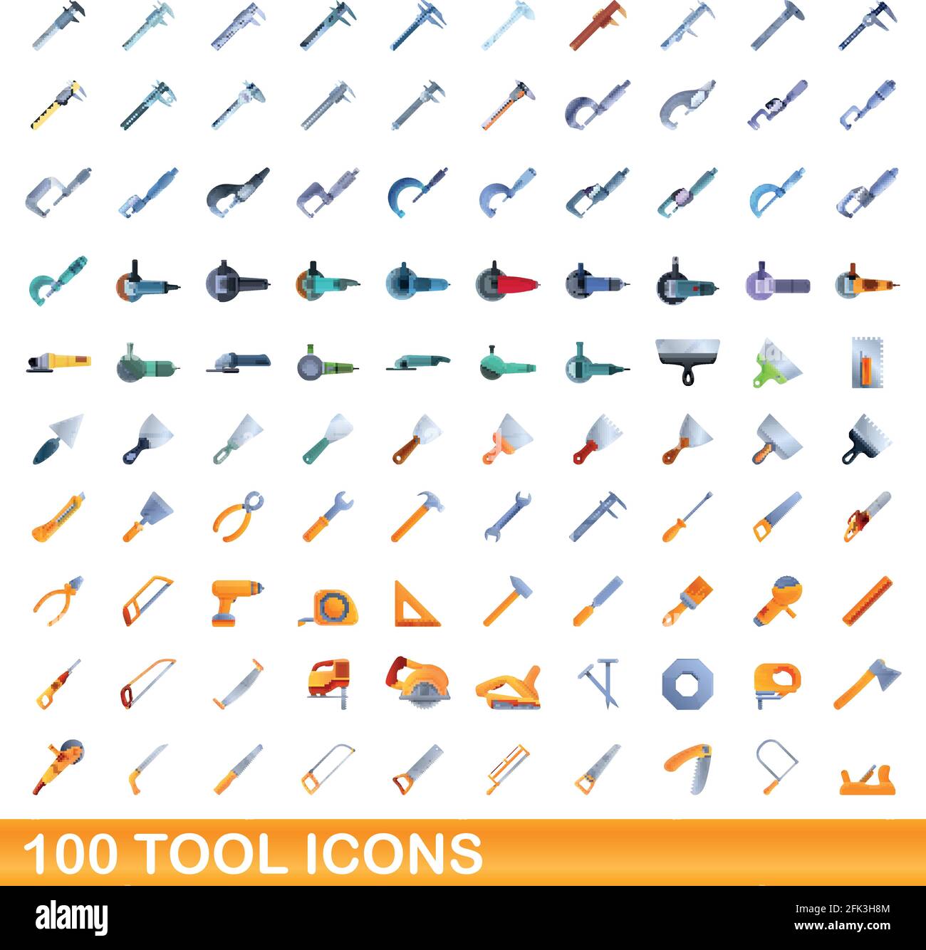 100 tool icons set. Cartoon illustration of 100 tool icons vector set ...