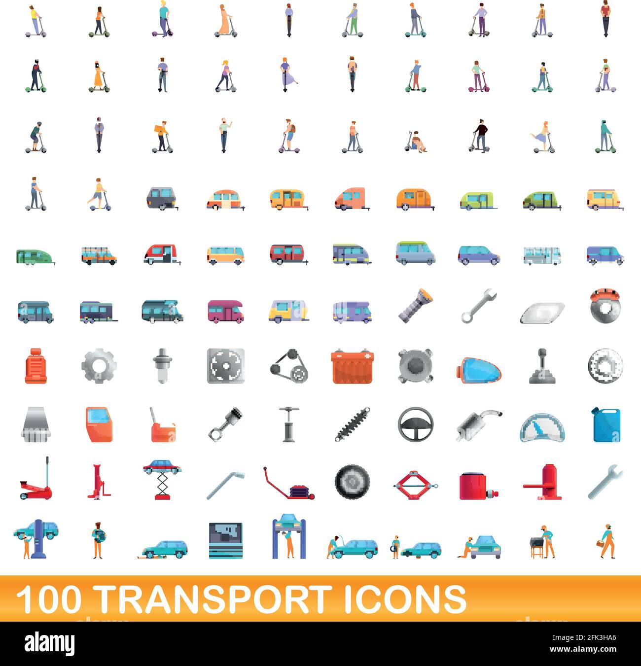 100 transport icons set. Cartoon illustration of 100 transport icons ...