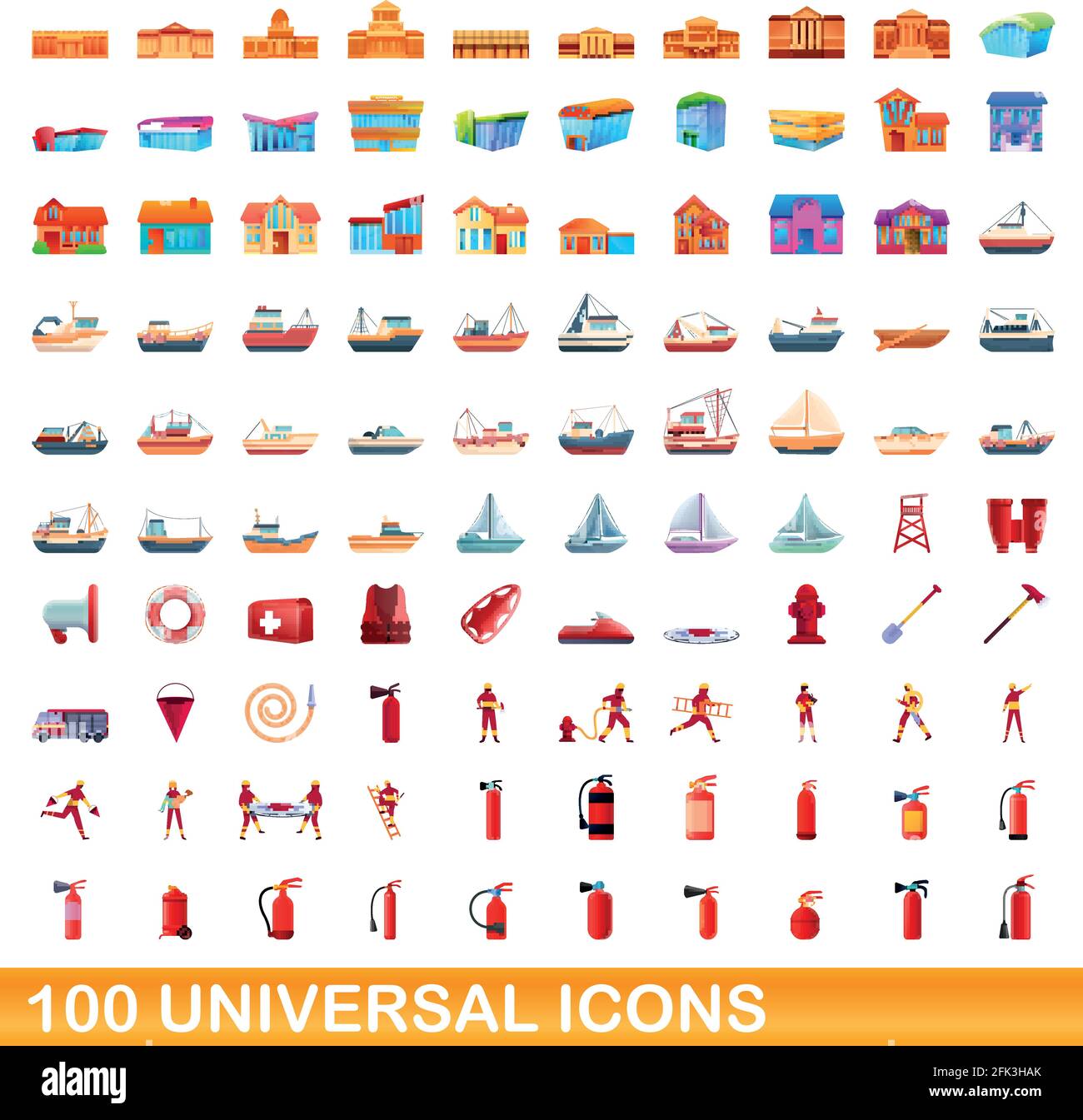 100 universal icons set. Cartoon illustration of 100 universal icons ...