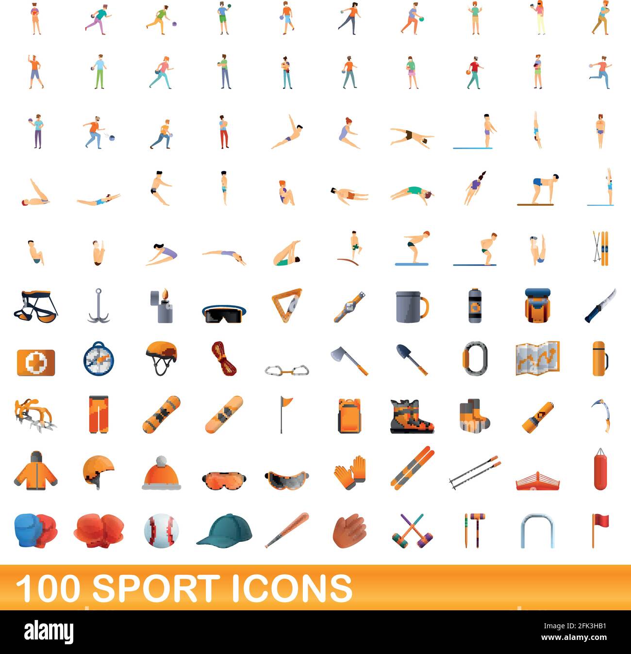 100 sport icons set. Cartoon illustration of 100 sport icons vector set ...