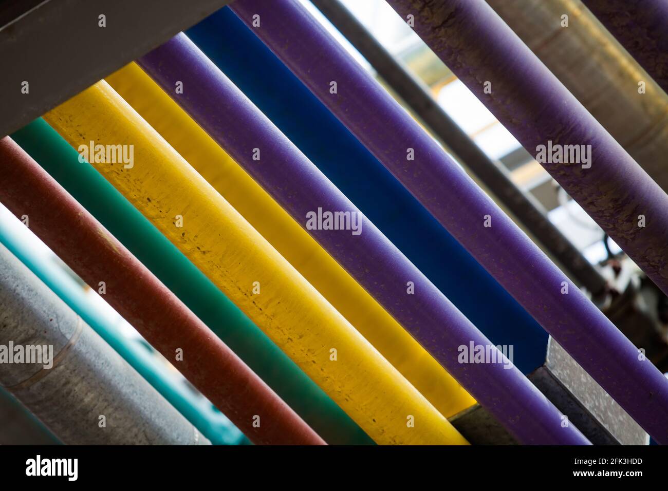 Color metal pipes on oil refinery plant. or gas processing. or chemical ...