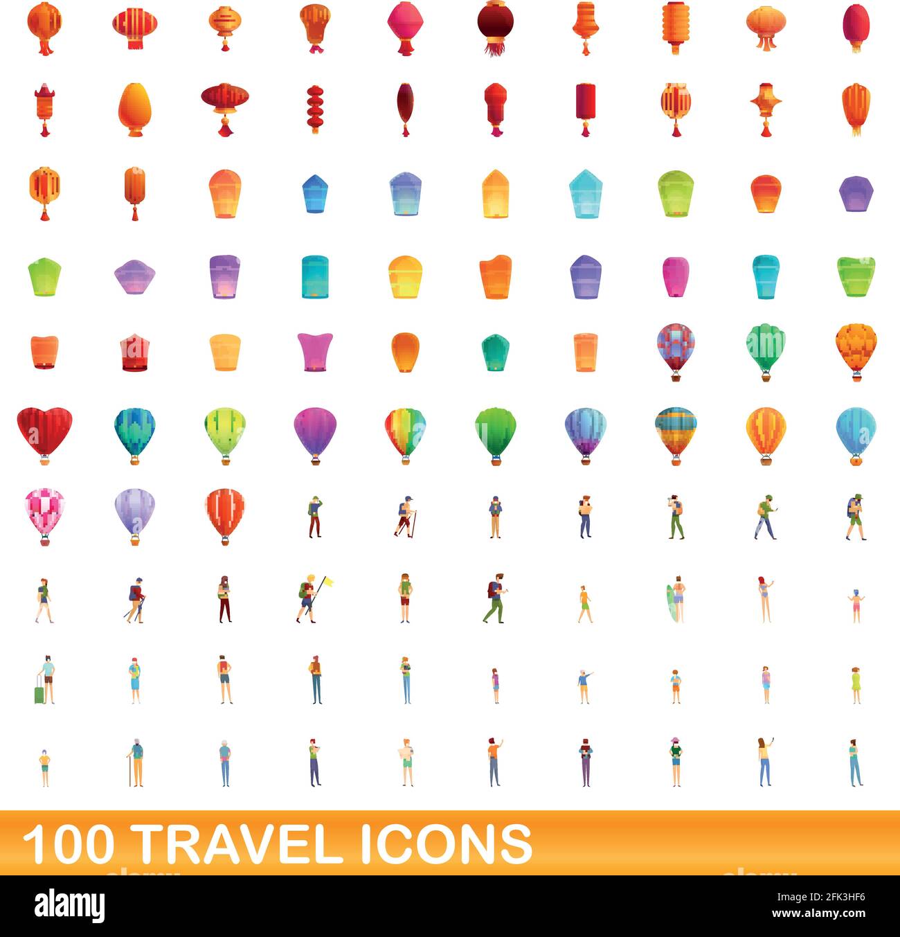 100 travel icons set. Cartoon illustration of 100 travel icons vector ...