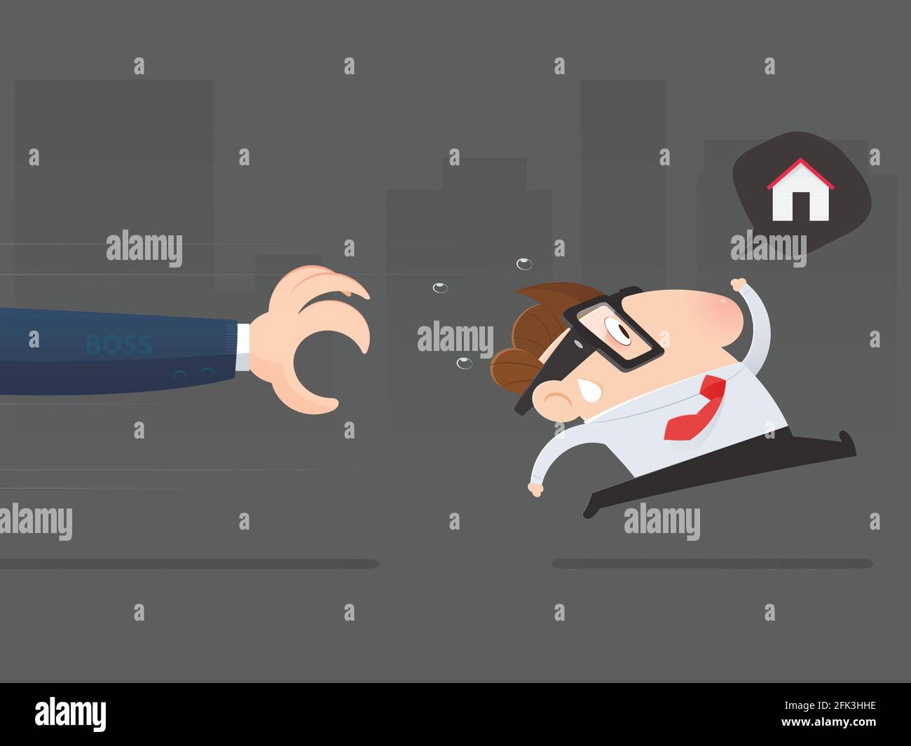 Cartoon businessman avoid from job, Backlog and Overtime, Vector ...