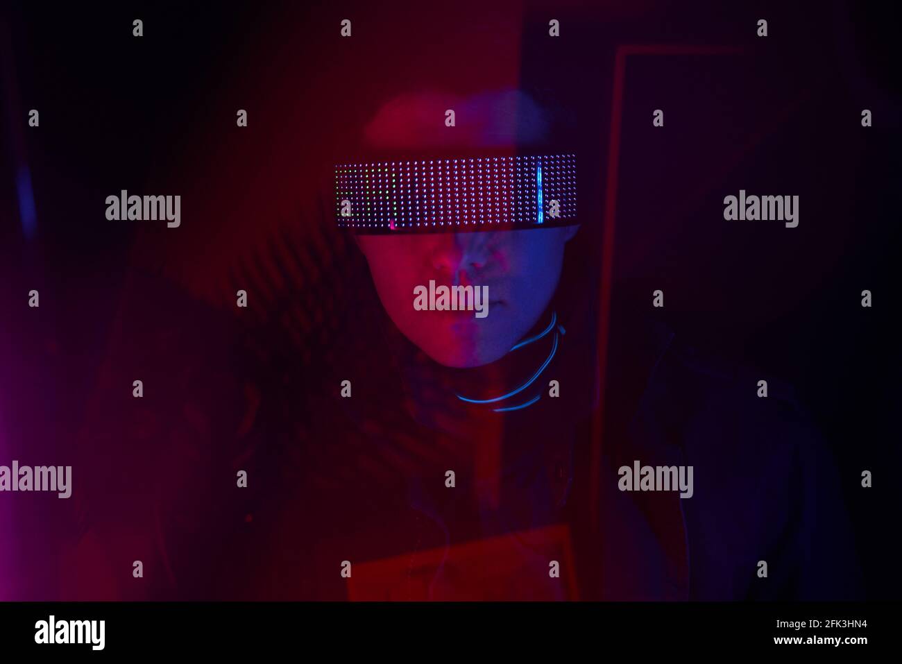 Cyberpunk style portrait of man in futuristic costume. Concept of ...