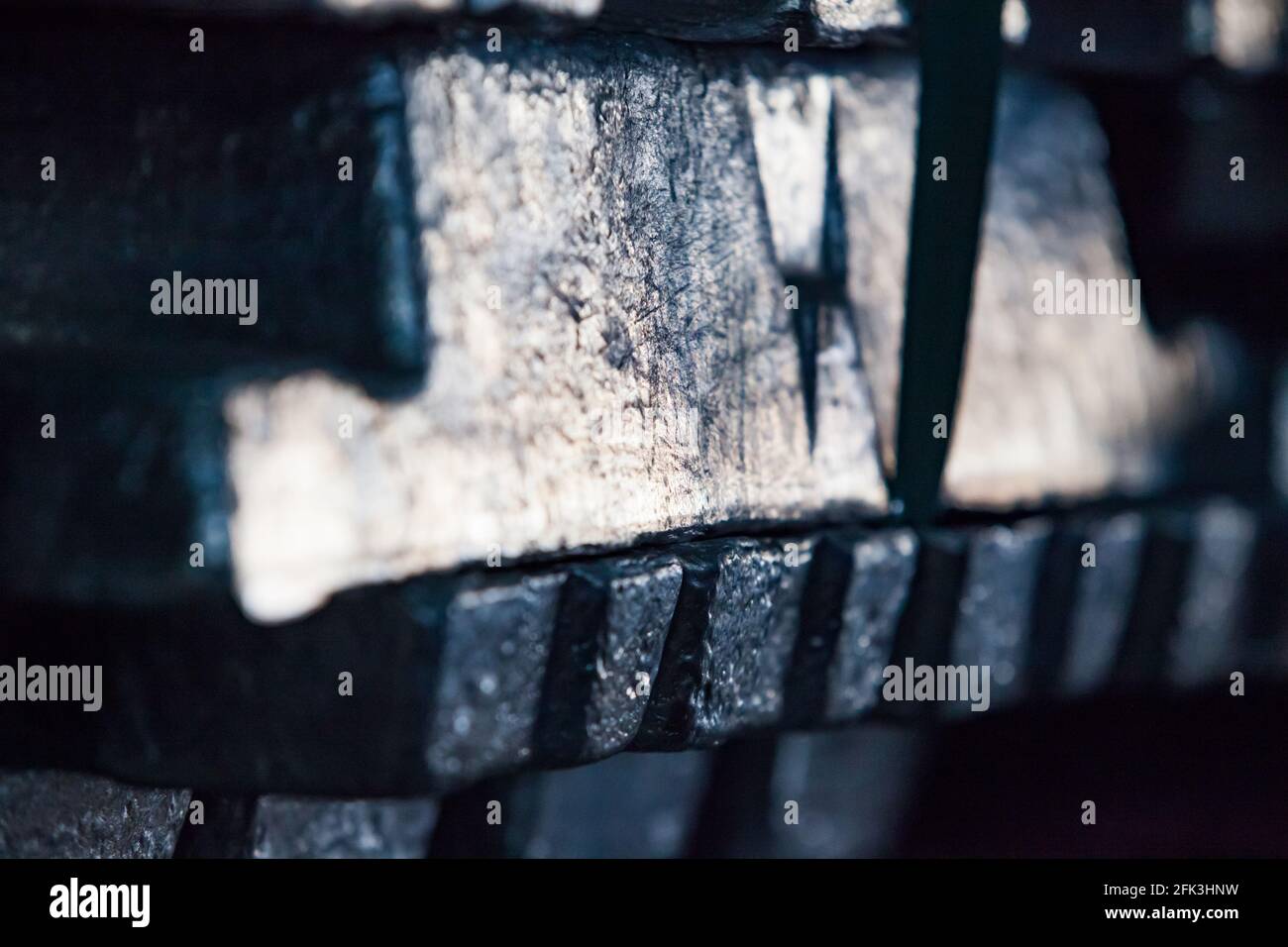 Raw aluminum ingot (bar) in aluminum wire factory warehouse. Close up ...