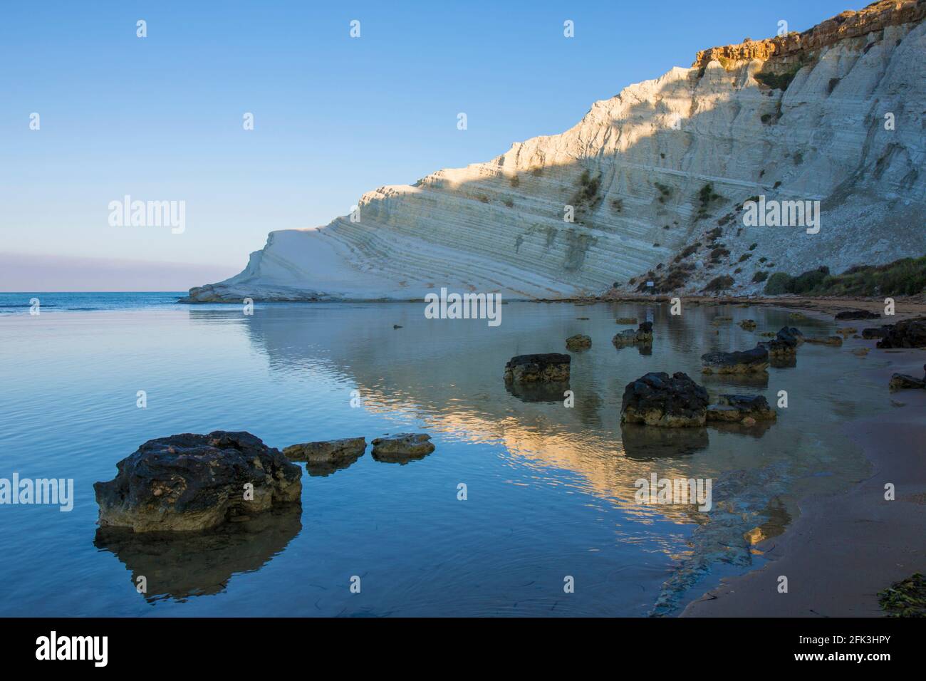 Realmonte, Agrigento, Sicily, Italy. View across bay to the Scala dei ...