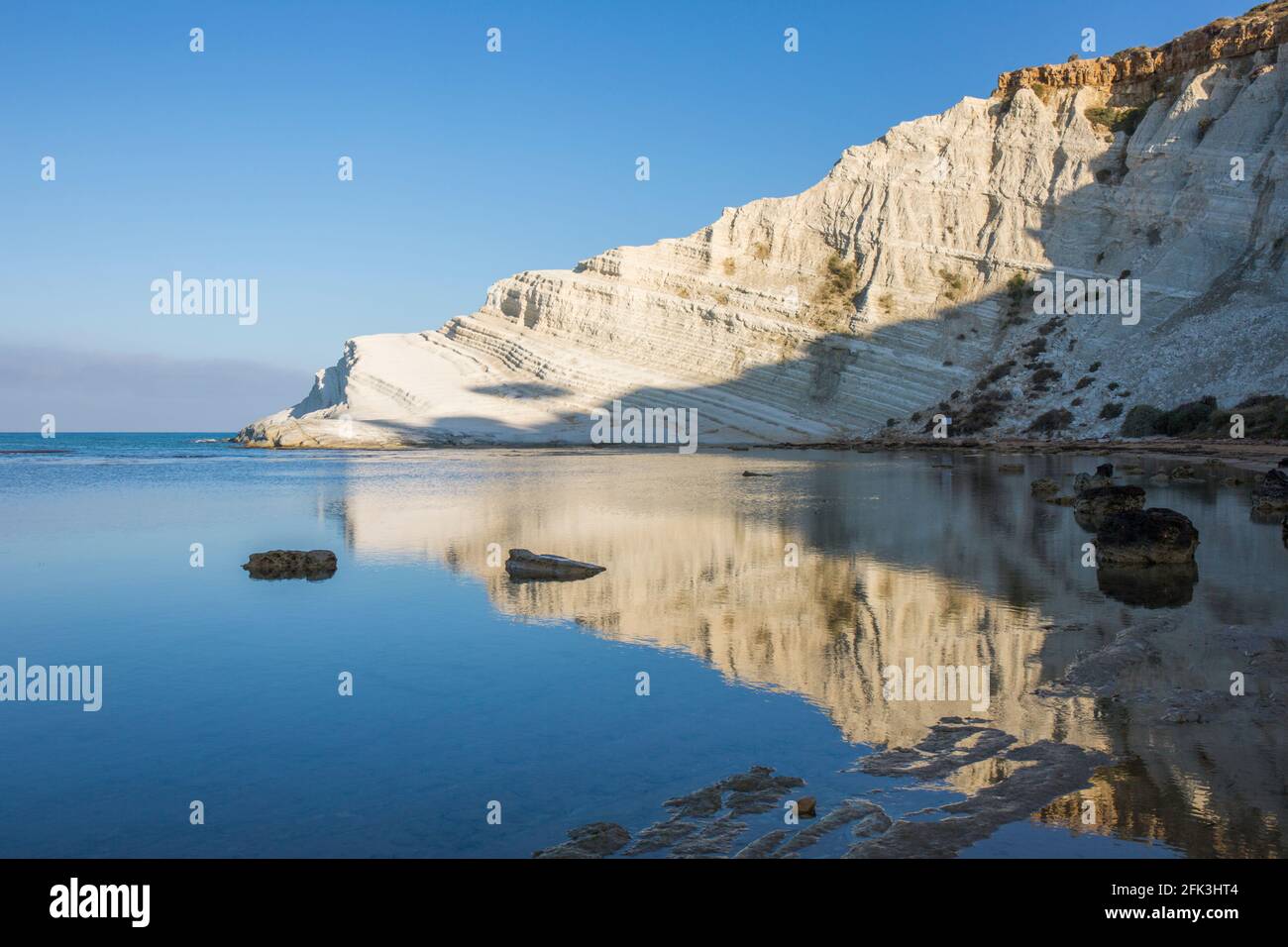 Realmonte, Agrigento, Sicily, Italy. View across bay to the Scala dei ...