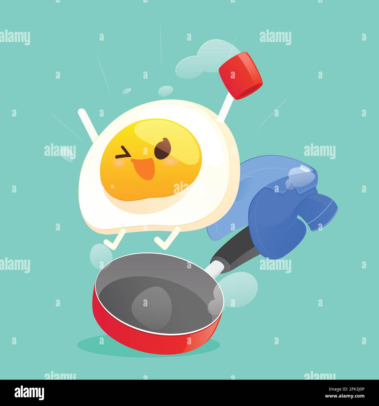 Happy fried egg wake up in the morning against blue background, Good ...