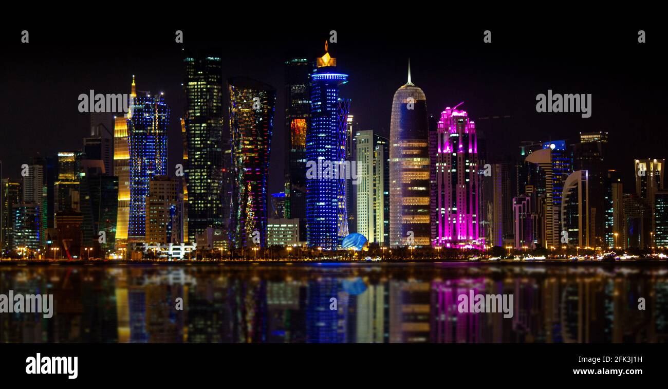 background image of qatar's capital city landmark . Business district ...