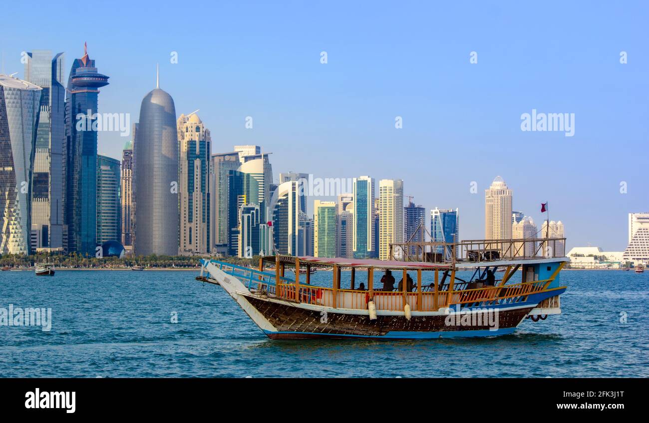 background image of qatar's capital city landmark . Business district ...