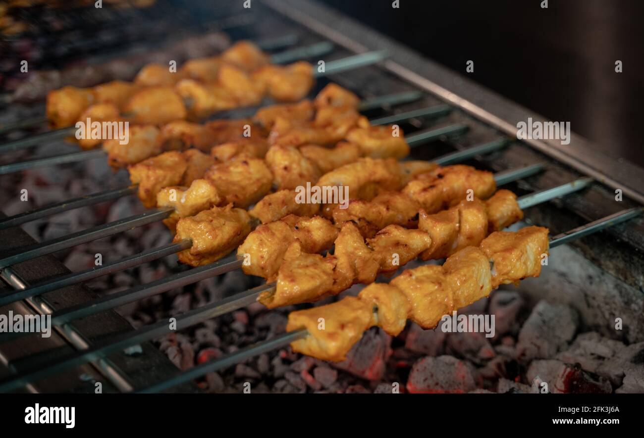 Arabic traditional food Shish taouk on the grill. traditional food ...