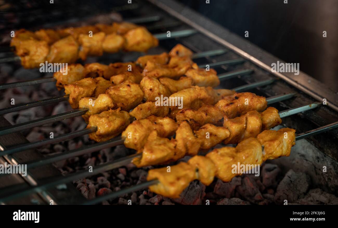 Arabic traditional food Shish taouk on the grill. traditional food ...