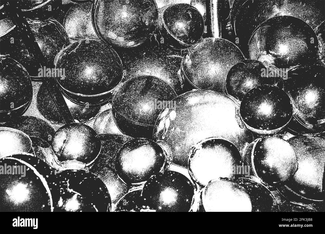 Distressed overlay texture of closeup glossy plastic, metalic spheres ...