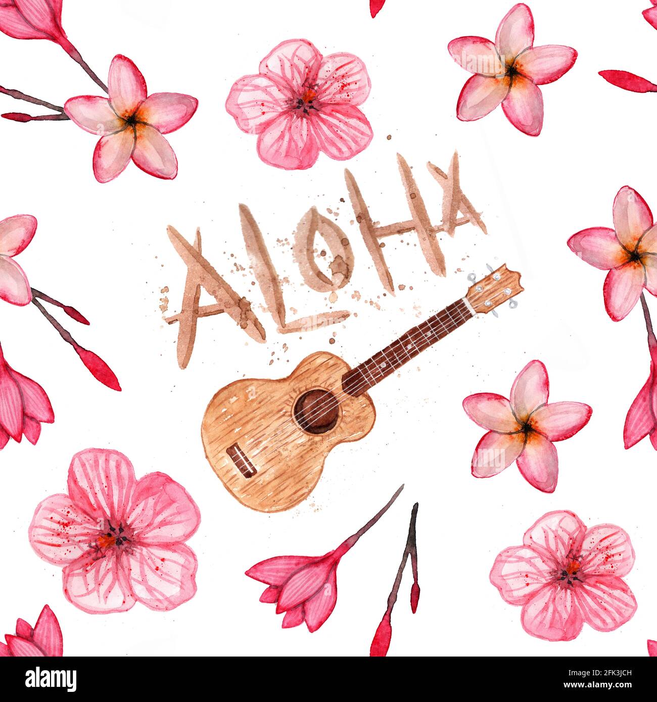 Hawaiian simbols - Luau, Aloha, Ukulele, Plumeria, hibiscus Seamless ...