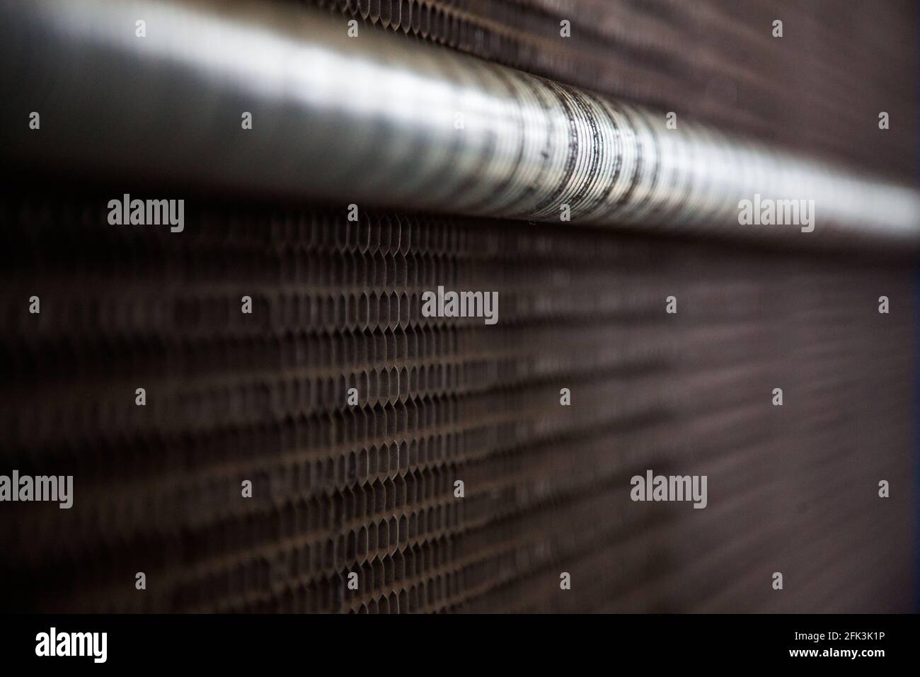 Metal factory cooling radiator close-up. Abstract view. Low depth-of ...