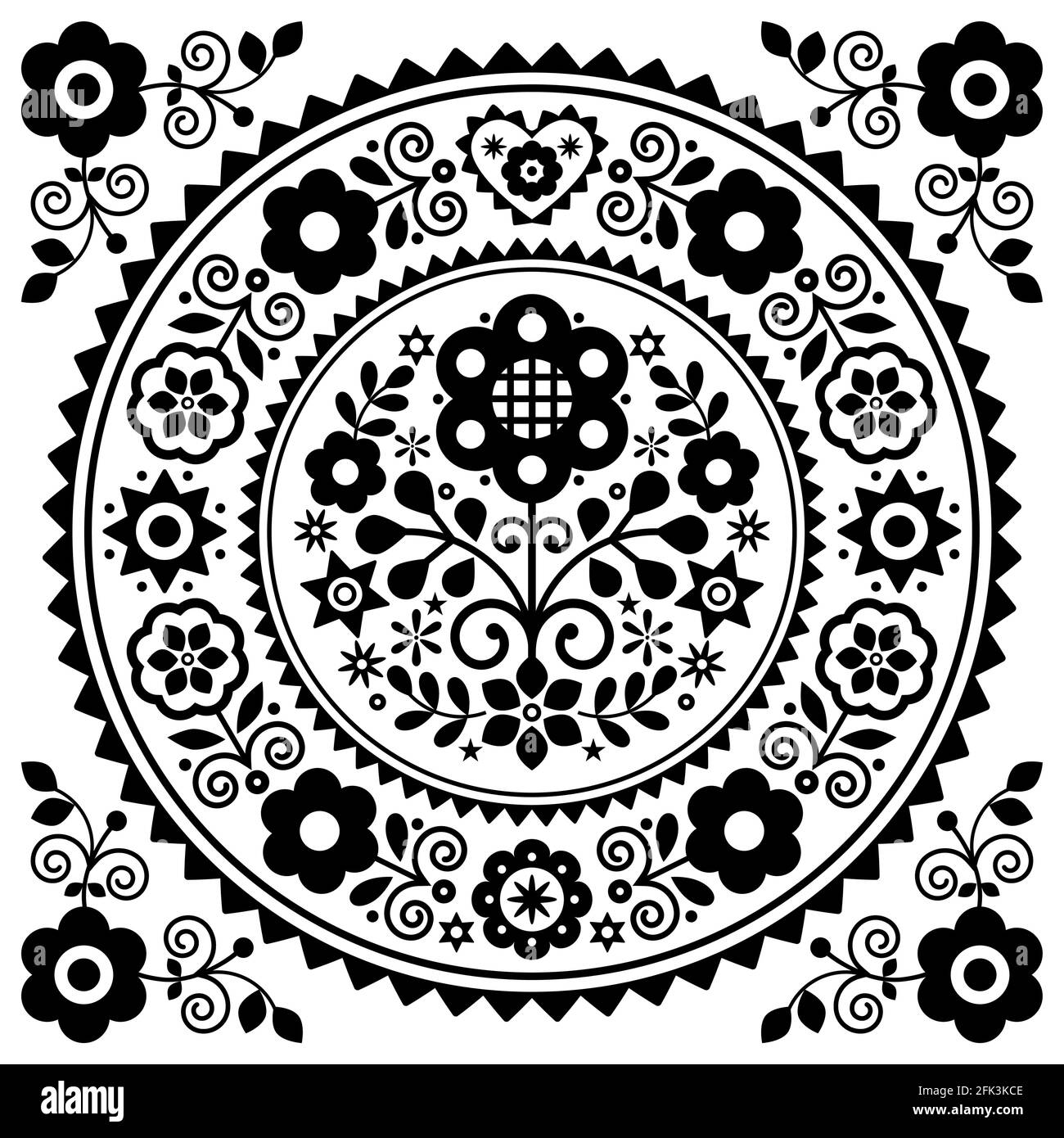 Polish folk art vector greeting card design with floral mandala design ...