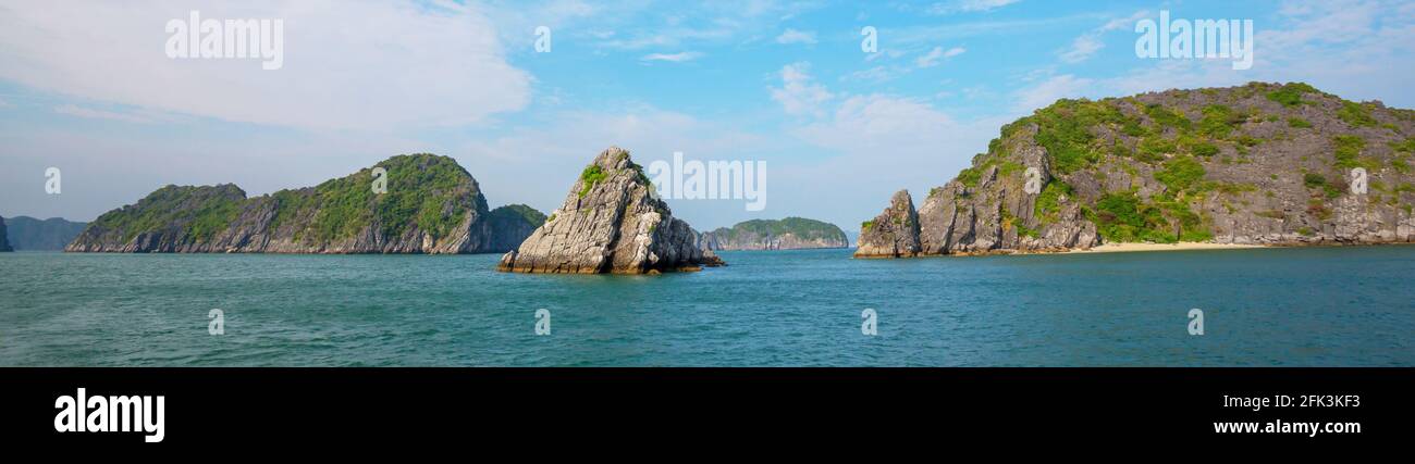Beautiful natural cliffs in Ha Long Bay at the Gulf of Tonkin of the ...