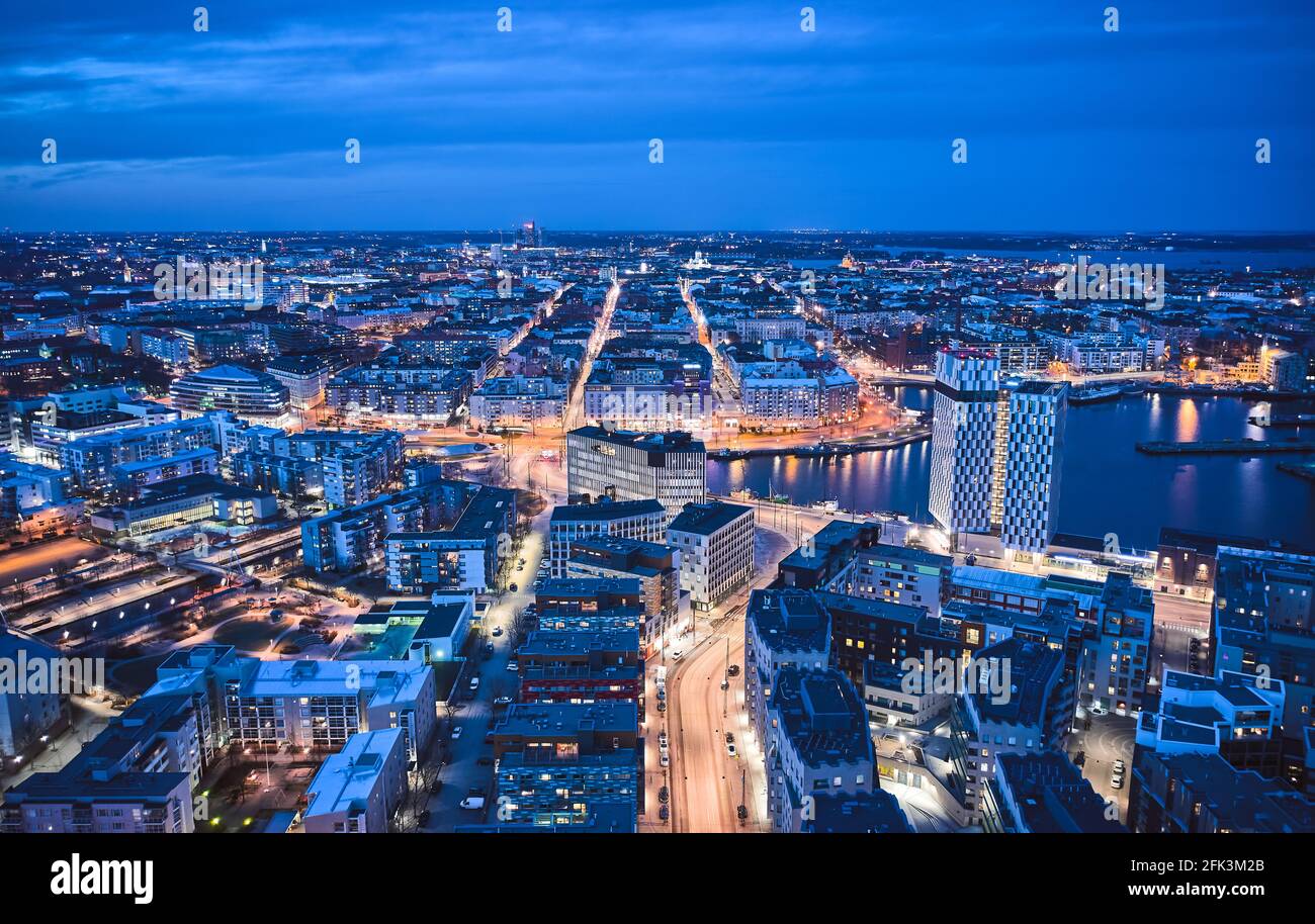 Aerial view of the modern neighborhood Jatkasaari of Helsinki, Finland ...