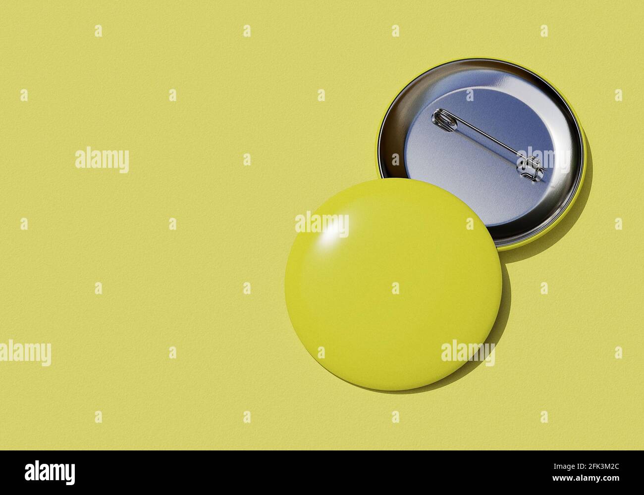 3d rendering of yellow pin baddges on yellow background Stock Photo - Alamy