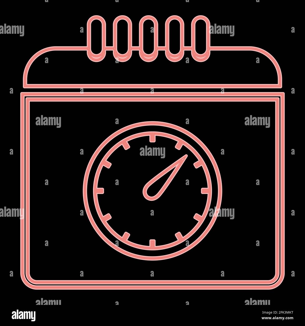 Neon calendar with a clock it is the red color vector illustration flat ...